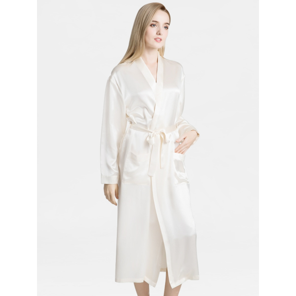 Ivory Luxurious Long Silk Robe for Women for Sale | ElleSilk