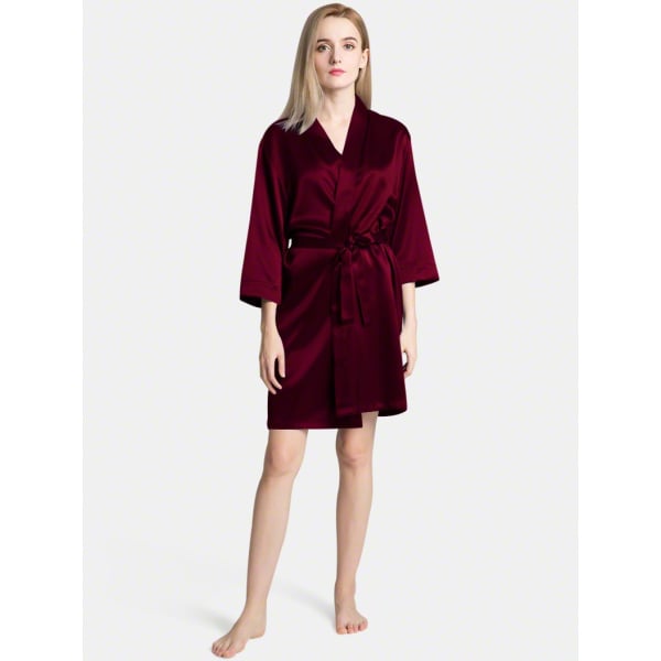 Wine Classic Short Silk Robe on Sale | ElleSilk