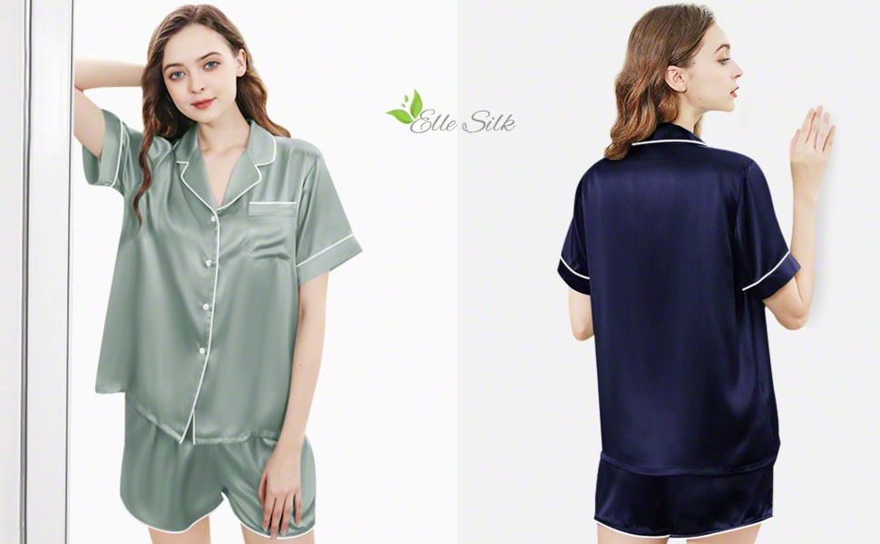 Summer Silk Short Pajama Set, 100% Mulberry Silk Pajama